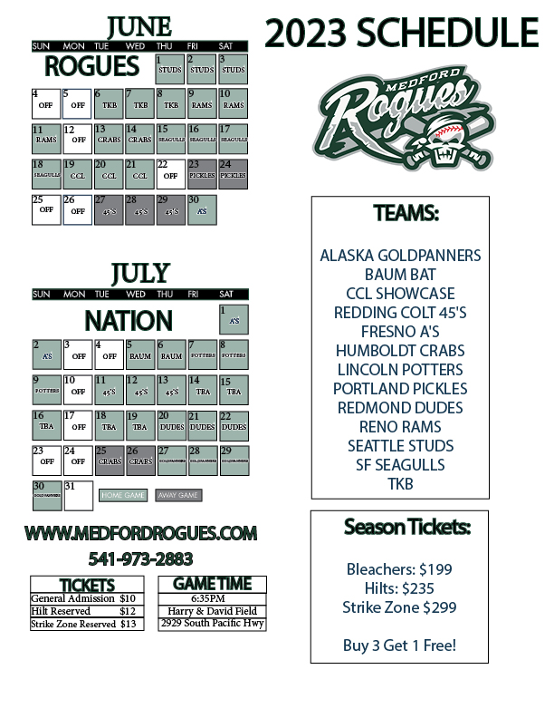 MEDFORD ROGUES: 2023 Schedule
